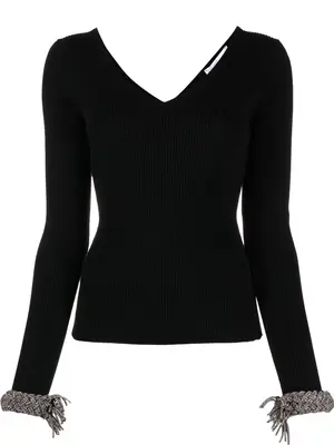 Giuseppe Di Morabito Braided-cuffs Ribbed-knit Top - Black