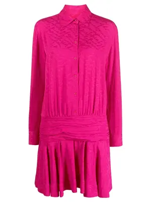 Pinko Logo-jacquard Pleated Shirt Dress - Pink