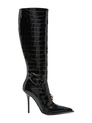 Versace Vagabond Croco-embossed Leather Boots - Black