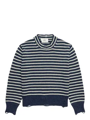 Ami Striped Crew Neck Jumper - Blue