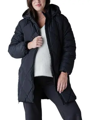 Ingrid & Isabel® Longline Puffer Maternity Jacket - Black Onyx