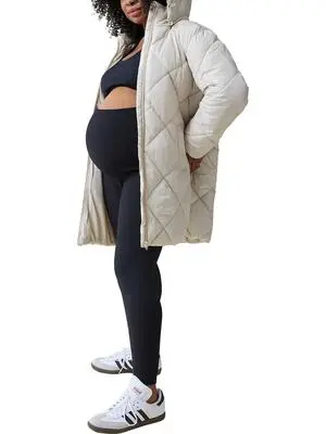 Ingrid & Isabel® Longline Puffer Maternity Jacket - Stone