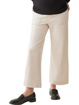 INGRID & ISABEL Wide Leg Ankle Maternity Trousers - Stone
