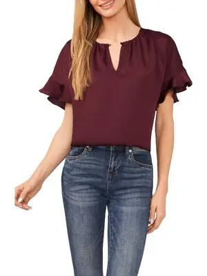 CECE DUPRAZ Flutter Sleeve Top - Rich Cabernet