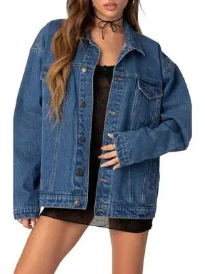EDIKTED Dalia Oversize Denim Jacket - Dark-blue