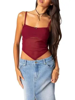 EDIKTED Cressida Mesh Camisole - Burgundy
