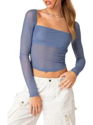 EDIKTED Marta Semisheer Crop Top - Blue