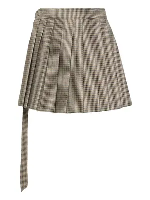 Ami Pleated Houndstooth Virgin Wool Miniskirt - Brown