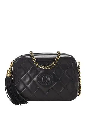 Chanel Lambskin Diamond Quilted Cc Camera Bag - Black