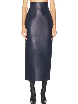 Khaite KHAITE Loxley Leather Skirt Dark Navy