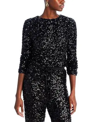 AQUA Sequin Long-Sleeve Top - Aqua Exclusive