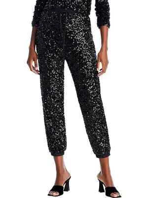 Aqua Sequin Joggers - Black