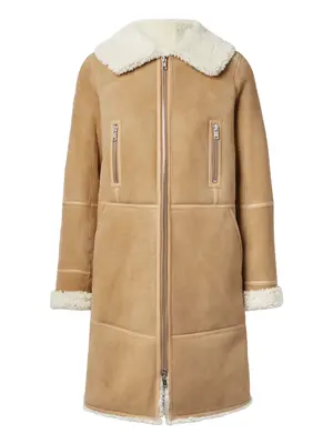 YVES SALOMON Leather-Trimmed Shearling Coat Neutrals