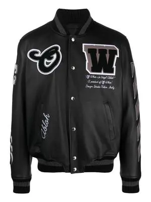 Off-White Logo-embroidered Leather Varsity Jacket - Black