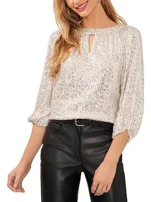 Vince Camuto Sequin Raglan Sleeve Top Silver