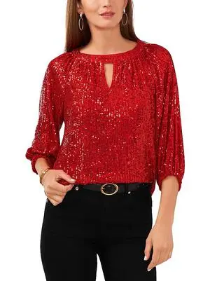 Vince Camuto Sequin Raglan Sleeve Top Ultra Red
