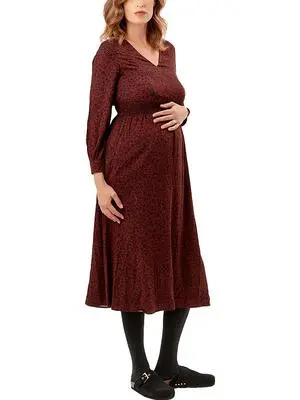 NOM MATERNITY Leila Floral Print Maternity Nursing Dress - Burgundy Floral