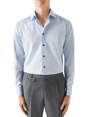 Eton Contemporary Fit Twill Shirt With Contrast Buttons - Blue