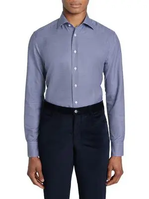 JACK VICTOR Kensington Dobby Cotton Dress Shirt - Navy