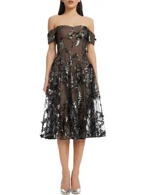 Dress The Population Valeria Sequin Off-the-shoulder Cocktail Dress - Black Multi