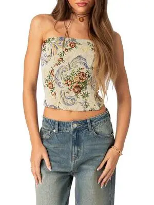 EDIKTED Floral Tapestry Strapless Corset Top - Cream