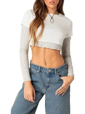EDIKTED Layered Long Sleeve Crop Top - Mix