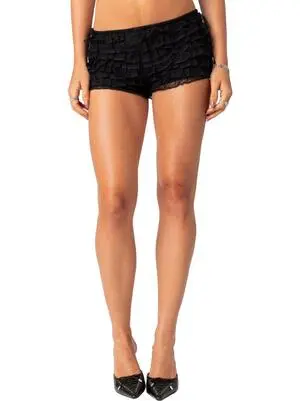 EDIKTED Julianna Ruffle Shorts - Black