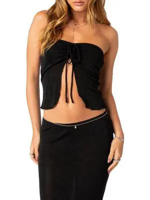 EDIKTED Milan Gathered Split Front Tube Top - Black