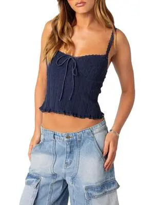 EDIKTED Lacy Stretch Cotton Knit Camisole - Navy
