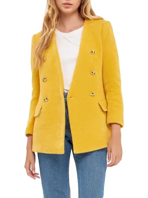 English Factory English Factory Texture Metallic Double Breasted Jacket Yellow