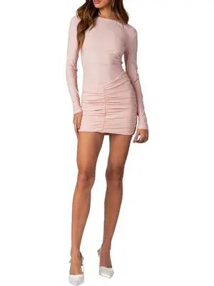 EDIKTED Dollie Long Sleeve Minidress - Pink