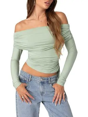 EDIKTED Off-the-shoulder Knit Top - Green