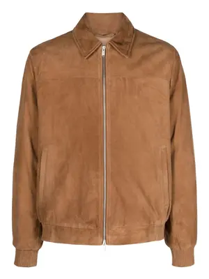 LARDINI Zip-up Suede Bomber Jacket - Brown
