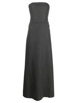 Alberta Ferretti Bustier Flannel Maxi Dress - Grey