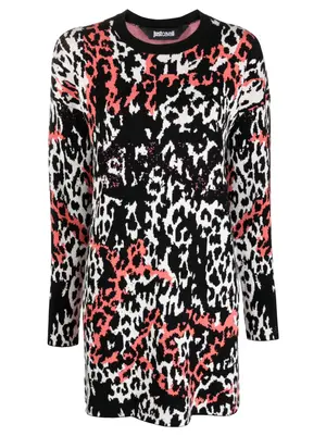 JUST CAVALLI Just Cavalli Jacquard Leopard-Print Minidress
