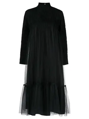 Noir Kei Ninomiya High-neck Midi Dress With Tulle Overlay - Black