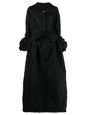 BARUNI Gathered-sleeve Shimmer Belted Gown - Black