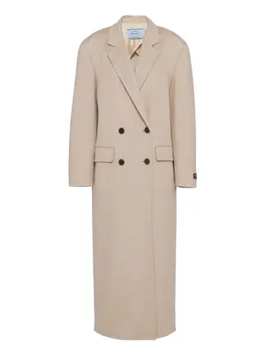 Prada Double-breasted Velour Cashmere Coat - Neutrals