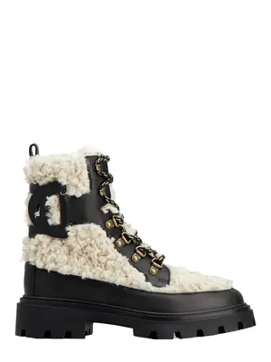 TOD'S Faux-shearling Leather Ankle Boots - White