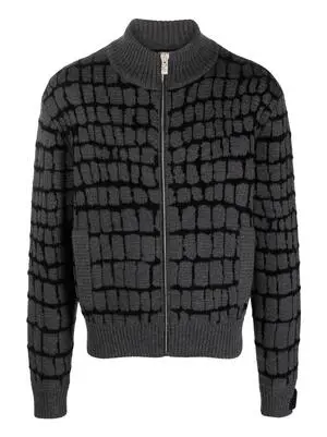 Versace Crocodile-jacquard Zip-up Sweatshirt - Grey
