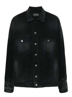 Balenciaga Washed Denim Button-up Jacket - Black