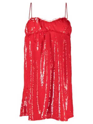 GANNI Sequin Embellished Mini Dress - Red