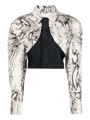 MUGLER Snake Panelled Denim Jacket - Neutrals