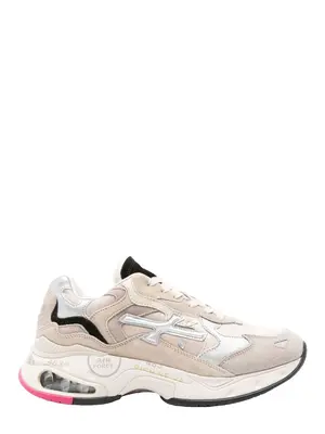 Premiata Sharky Logo-embossed Leather Sneakers - Neutrals