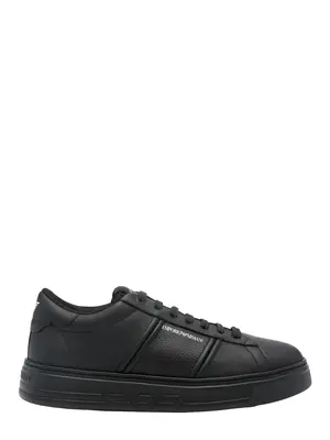 Emporio Armani Logo-print Leather Sneakers - Black