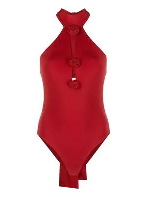 Magda Butrym Rose-appliqué Bodysuit - Red