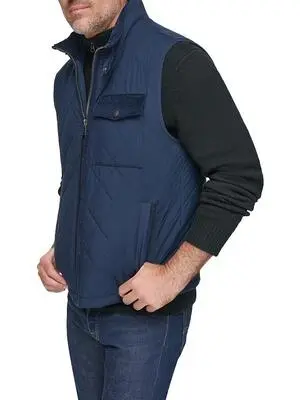 Andrew Marc Barnet Quilted Corduroy Trimmed Water Resistant Vest - Ink