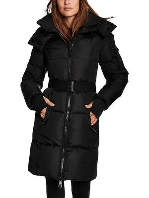 Sam. Noho Belted Hooded Long Puffer Coat - Black