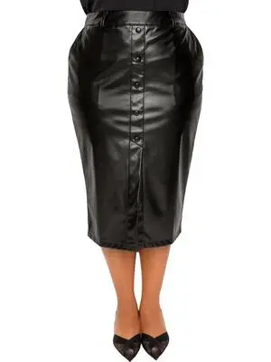 BUXOM COUTURE Faux Leather Midi Pencil Skirt - Black
