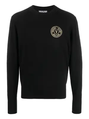 Versace Embroidered-logo Knit Jumper - Black